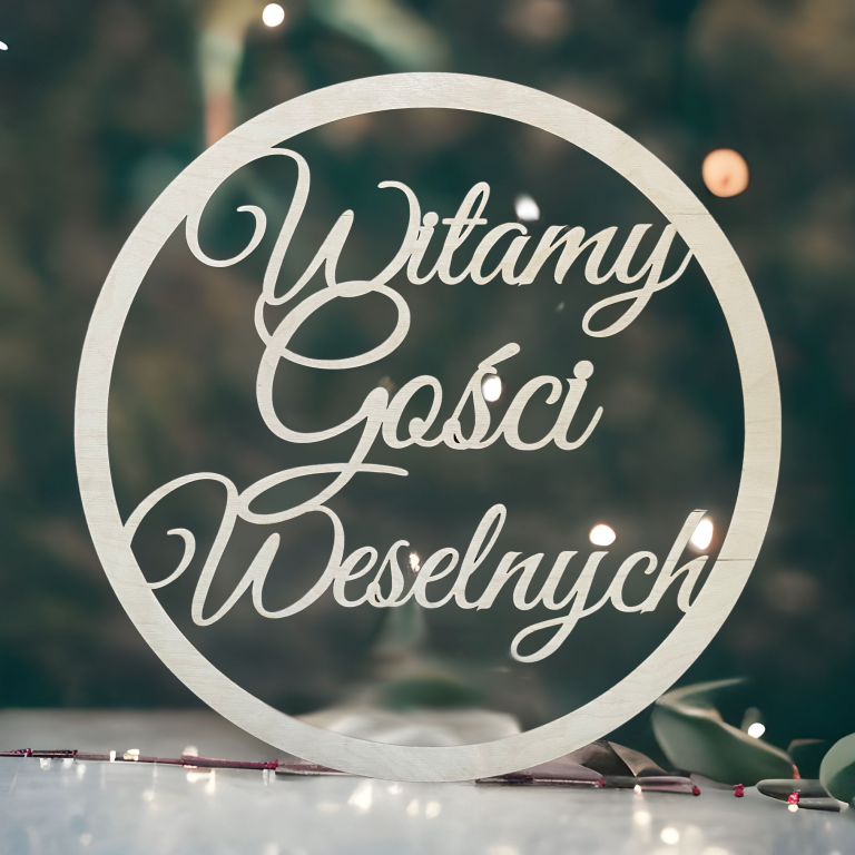 Koło drewniane Obręcz drewniana na Ślub wesele z napisem Witamy Gości ...